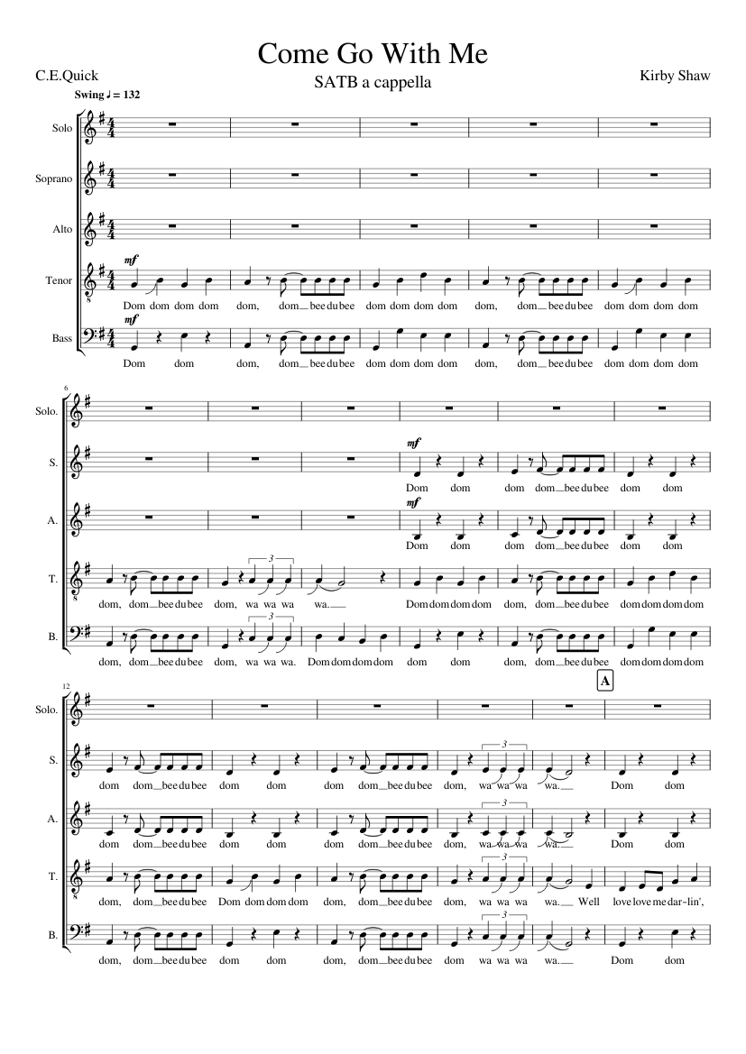 Come Go With Me Sheet Music for Soprano, Alto, Tenor, Bass voice & more ...