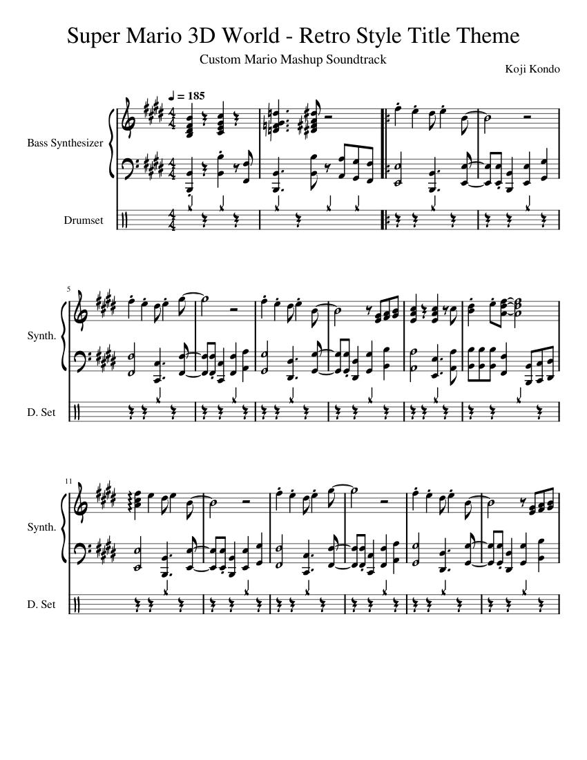 Super_Mario_3D_World_-_Retro_Style_Title_Theme Sheet music for Bass ...