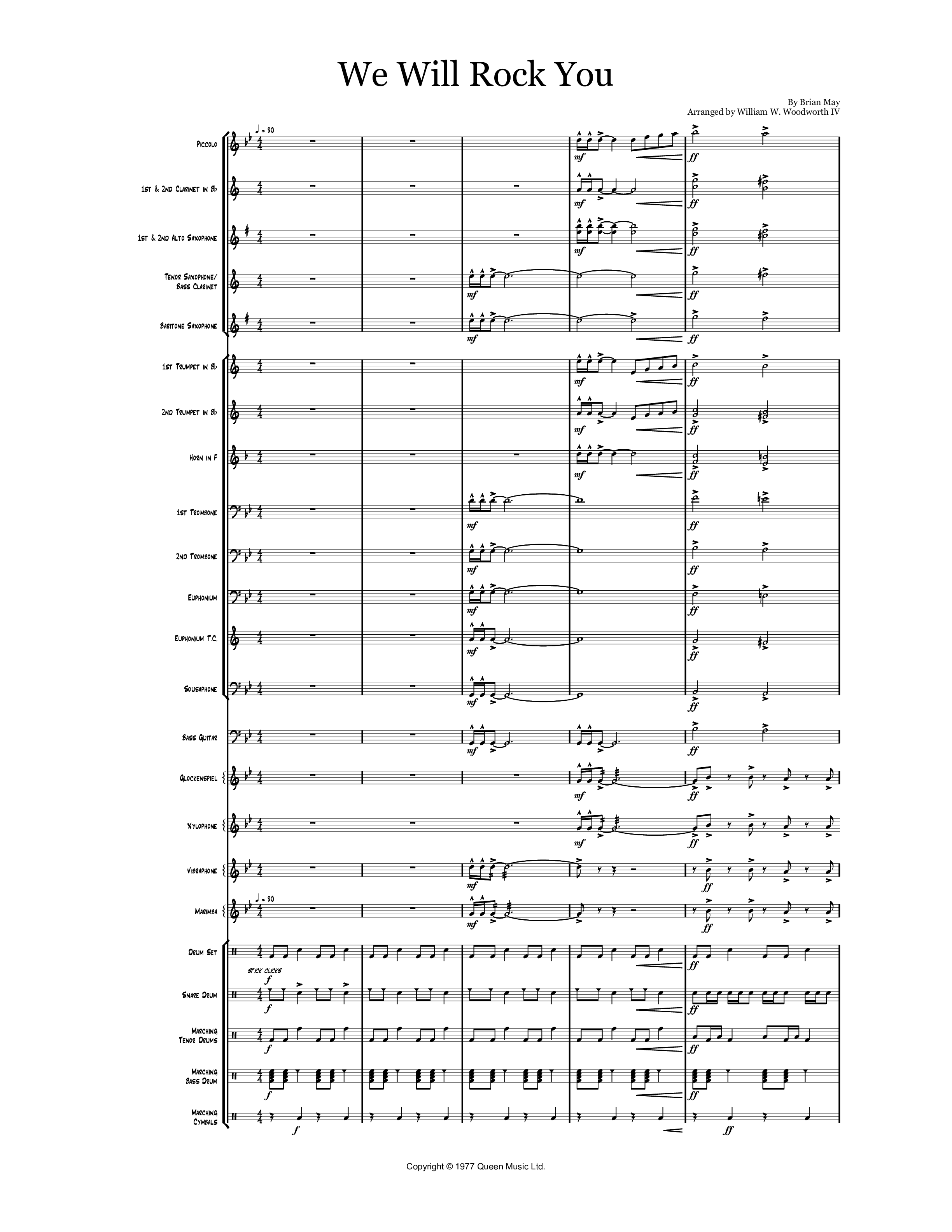 Play Official version of We will rock you Sheet Music by Queen ...