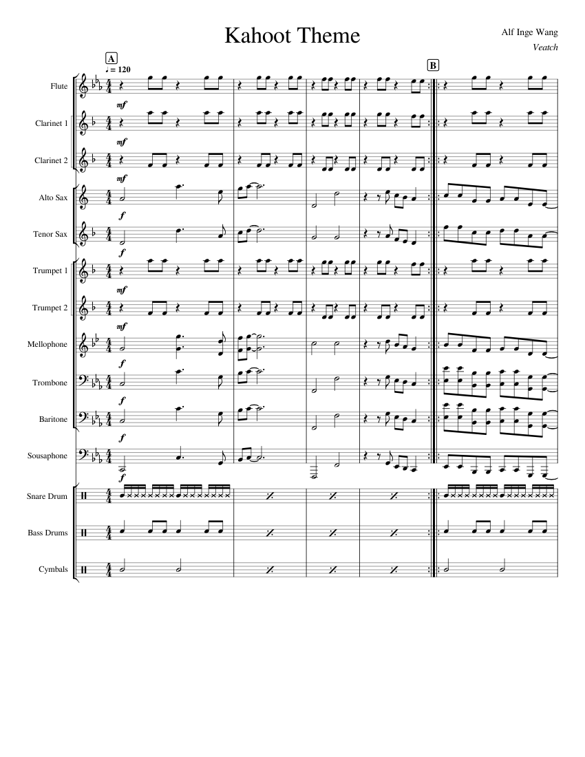 kahoot theme Sheet music for Trombone, Mellophone, Flute, Clarinet in b ...