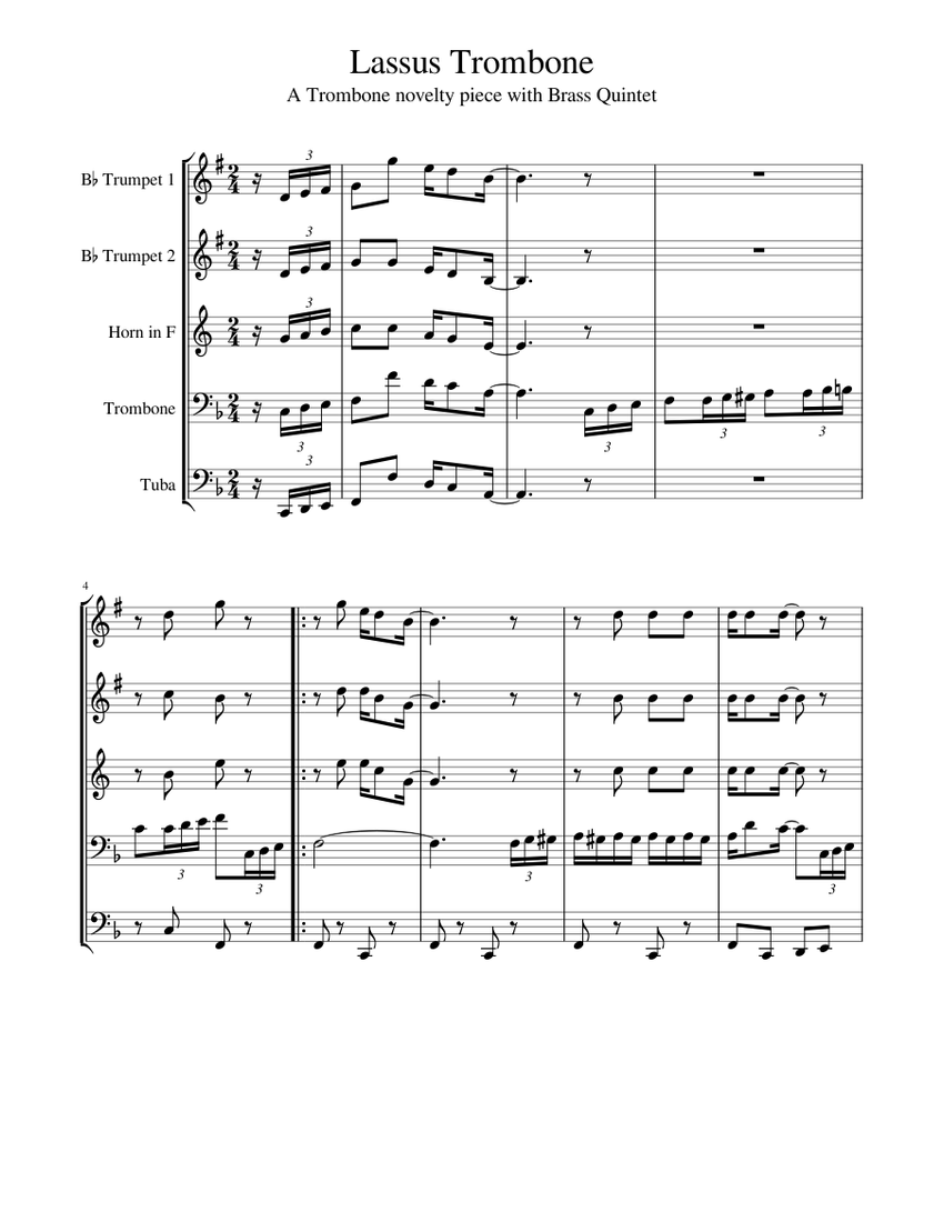 Lassus Trombone Sheet music for Trombone, Tuba, Trumpet in b-flat, French horn (Brass Quintet ...