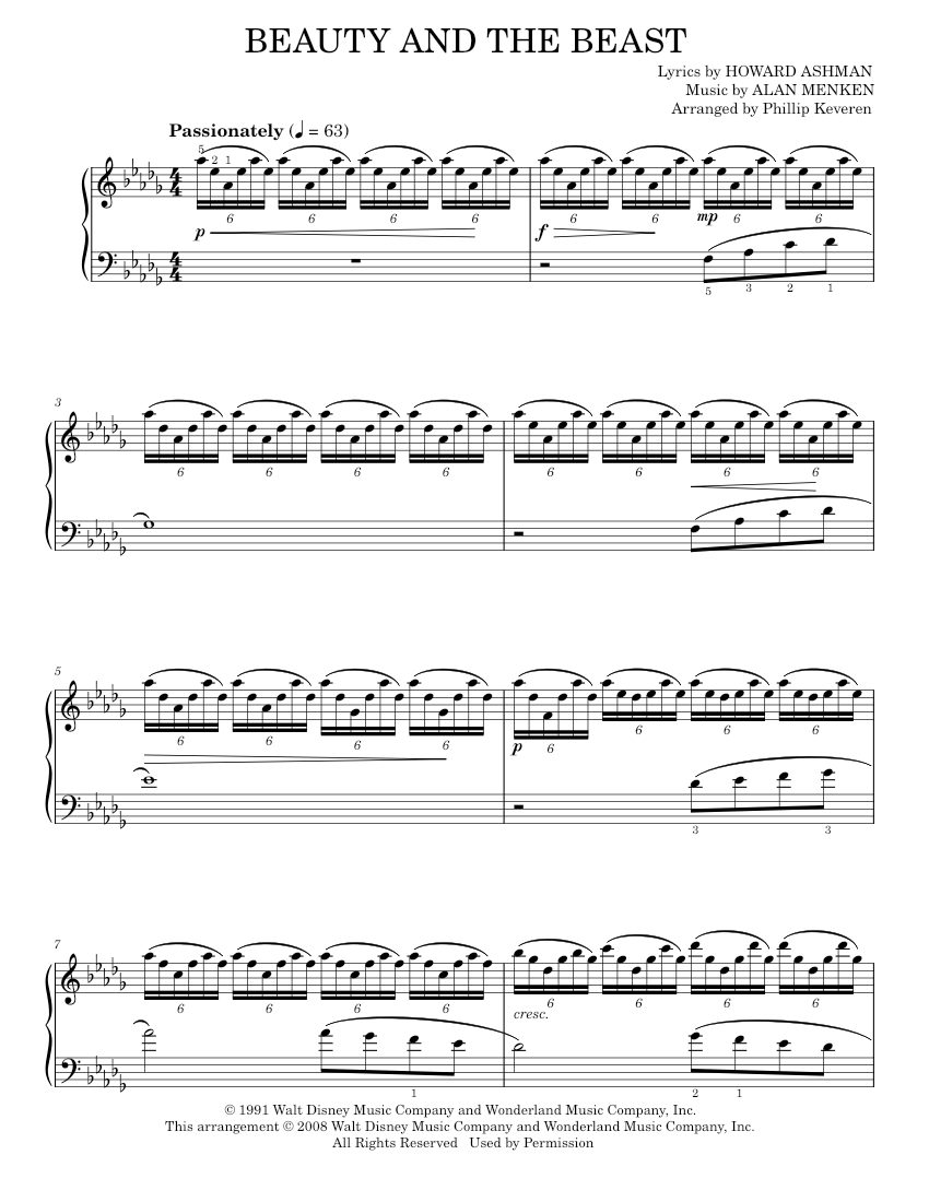 Beauty And The Beast [Classical version] (arr. Phillip Keveren) Sheet music for Piano by Alan ...