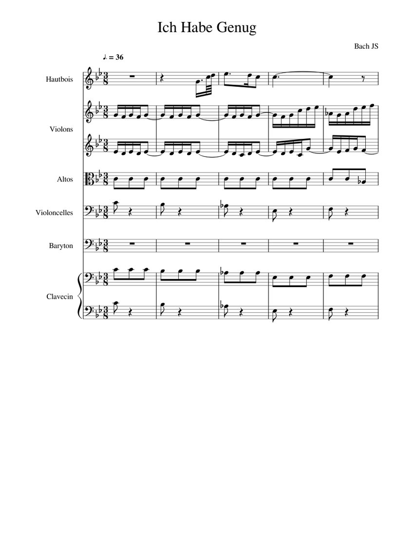Bach BWV 82 : 1. Ich Habe Genug Sheet music for Harpsichord, Baritone ...