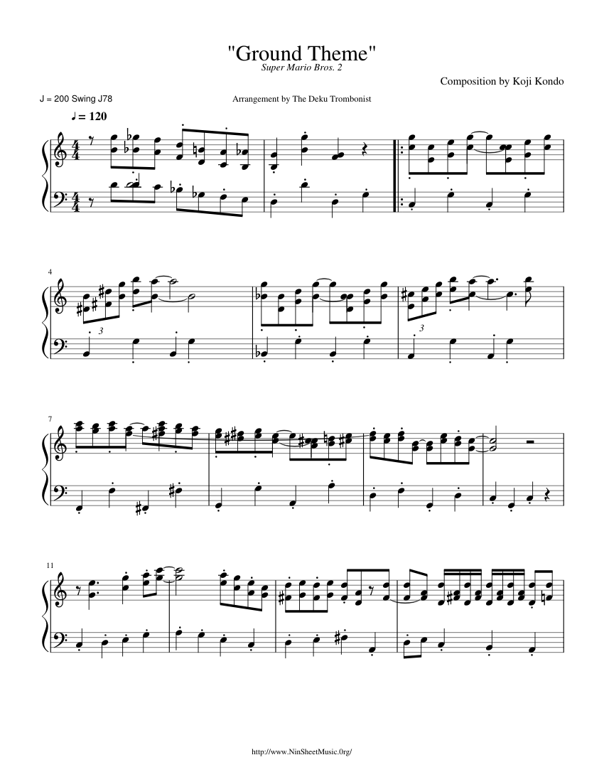 Super Mario Bros. 2 Ground Theme Sheet music for Piano (Solo ...