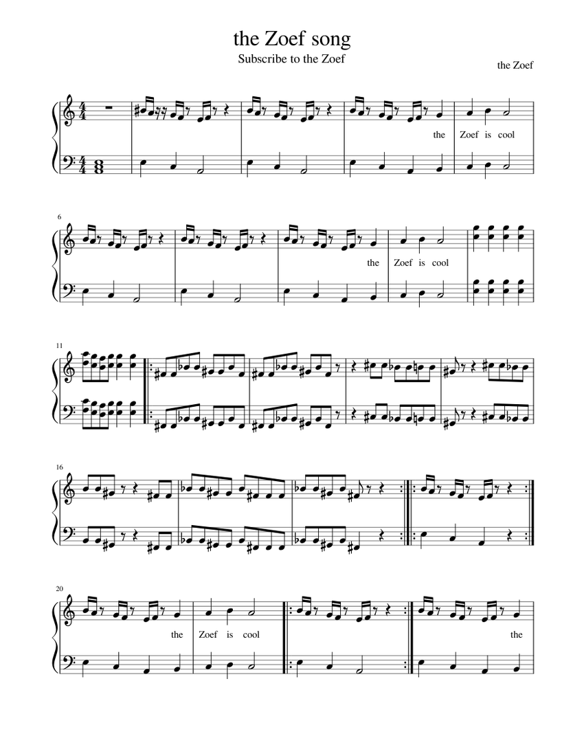 the Zoef song Sheet music for Piano (Solo) | Musescore.com