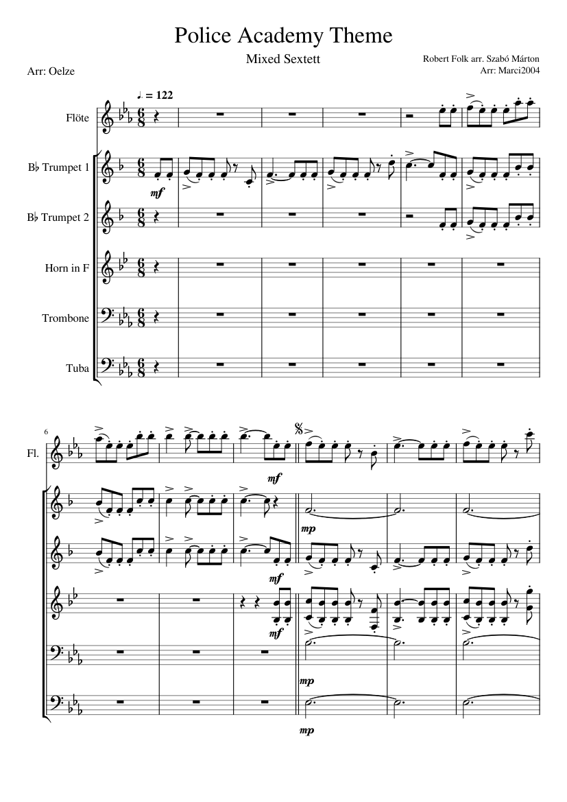 Police Academy Sheet Music for Trombone, Tuba, Flute, Trumpet in b-flat ...