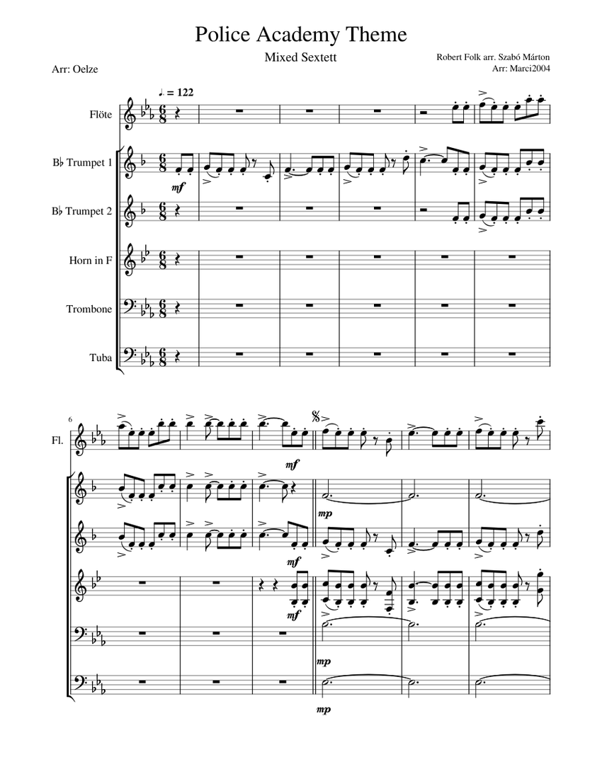 Police Academy Sheet music for Trombone, Tuba, Flute, Trumpet in b-flat ...
