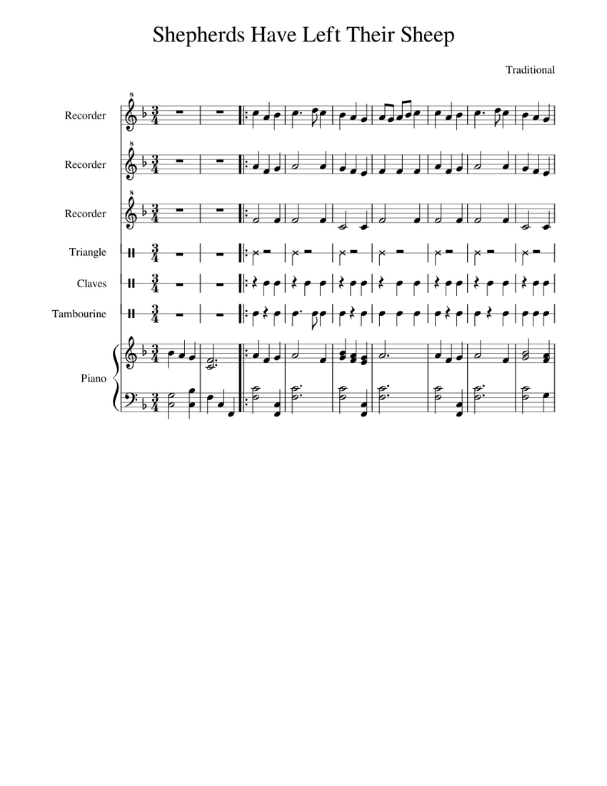 Shepherds Have Left Their Sheep Sheet music for Piano, Tambourine ...