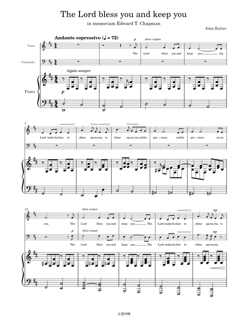 The Lord bless you and keep you – John Rutter Sheet music for Piano ...