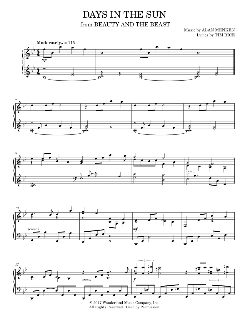 Days In The Sun Sheet music for Piano by Alan Menken: Music Notes by ...