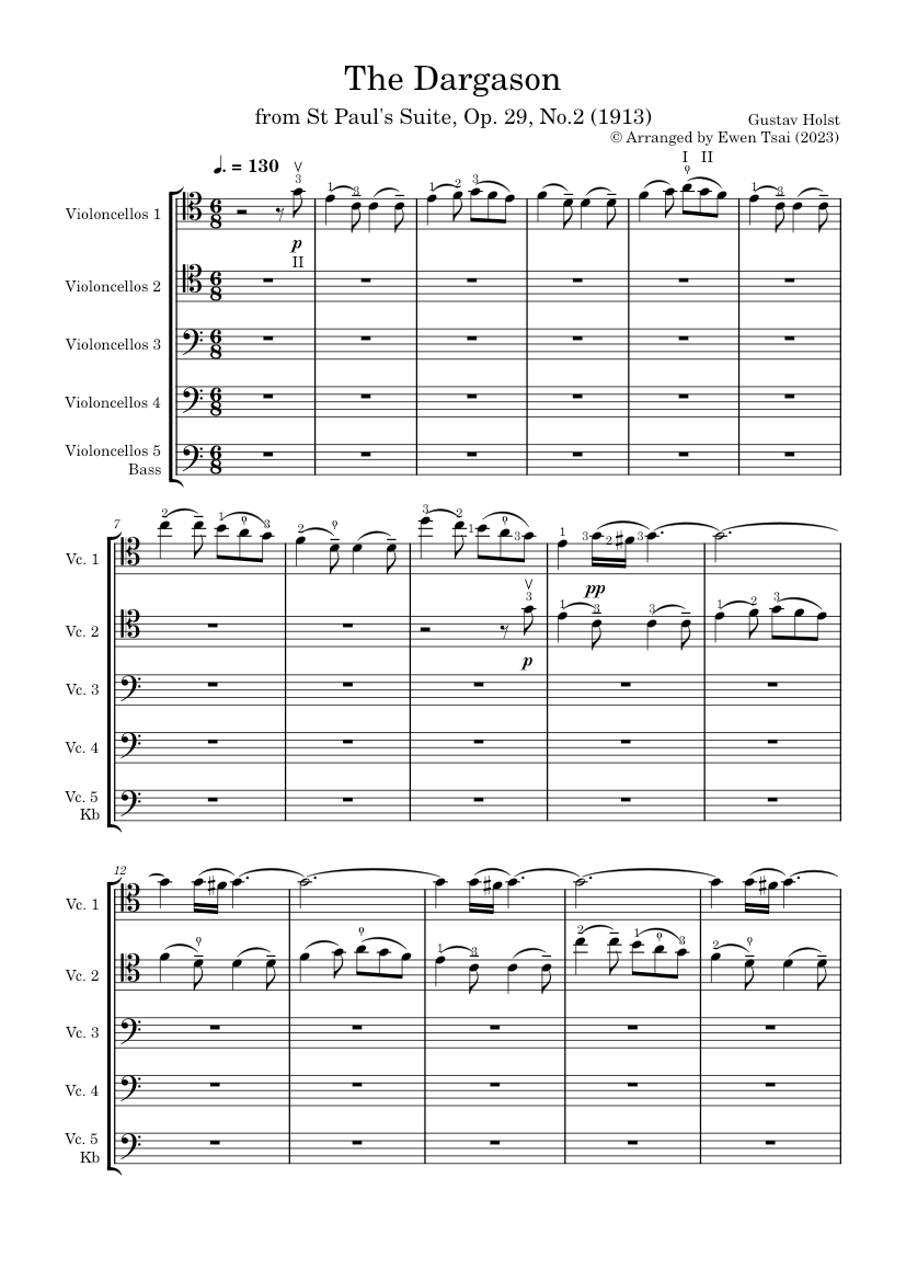 Gustav Holst- The Dargason from St Paul's Suite, arranged for cello ensemble Sheet music for ...
