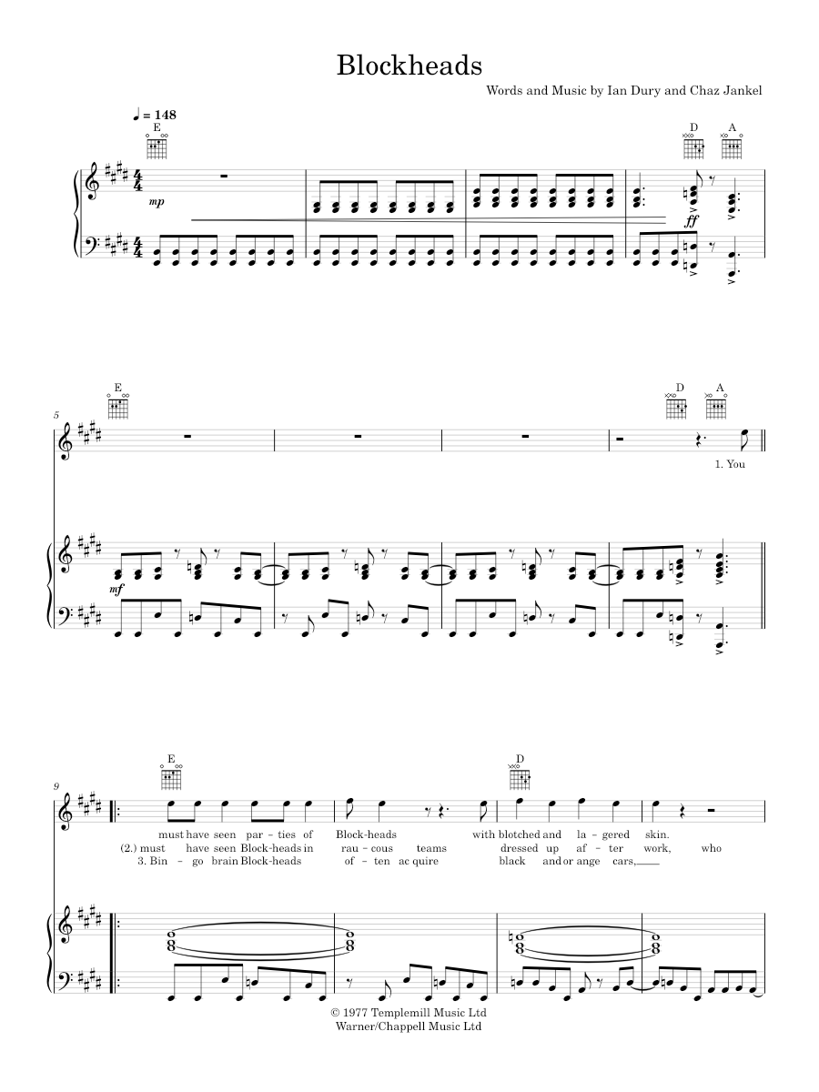 blockheads Sheet music for Piano, Vocals by Ian Dury and the Blockheads ...