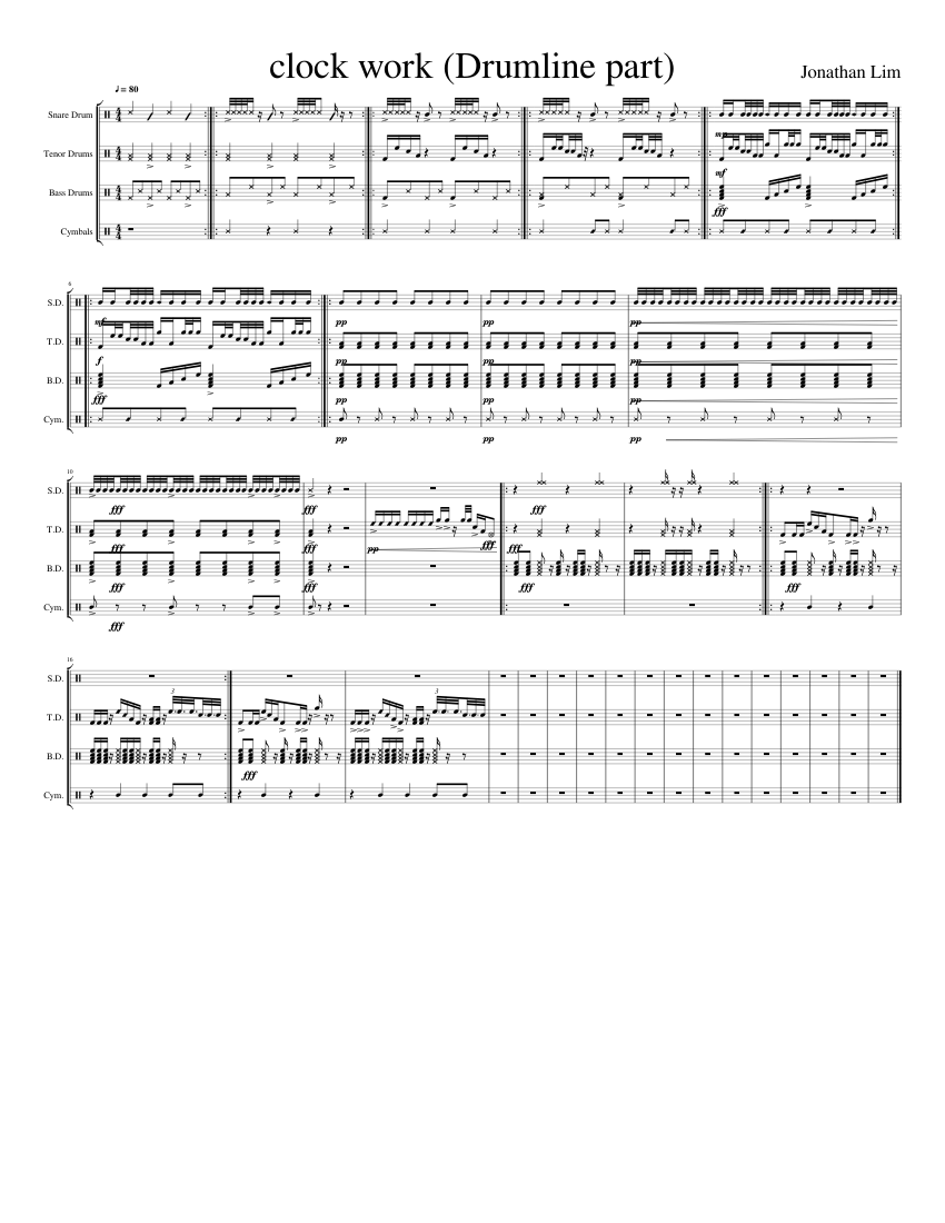 Clock work Sheet music for Snare drum, Crash, Tenor drum, Bass drum ...