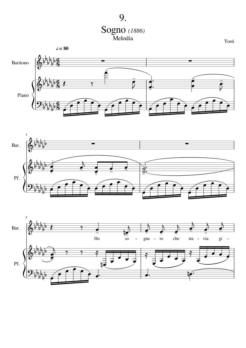 Tosti - Sogno Sheet Music for Piano, Baritone (Piano-Voice) | MuseScore.com