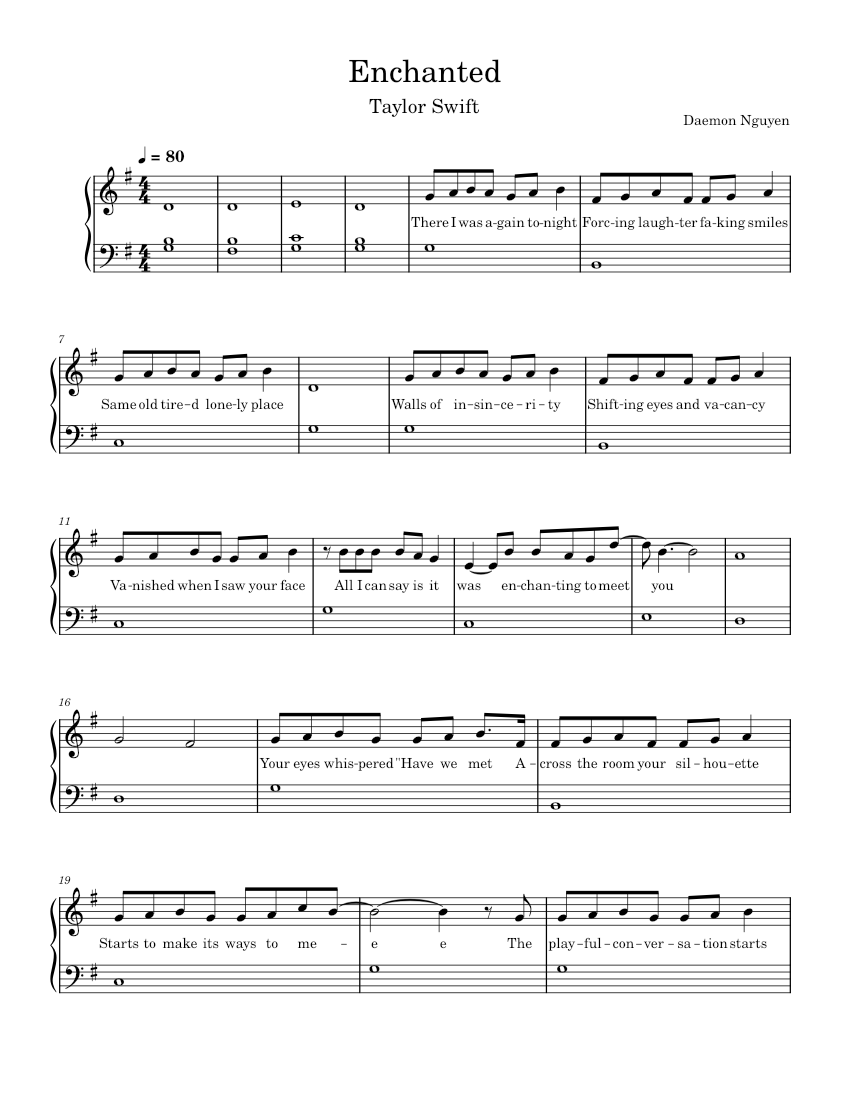 Enchanted - Taylor Swift Sheet music for Piano (Solo) Easy | Musescore.com