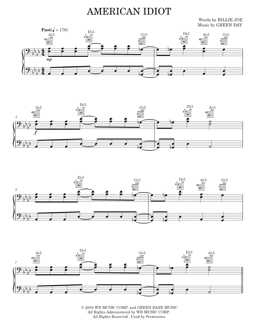 Play Official version of American idiot Sheet Music by Green Day for ...