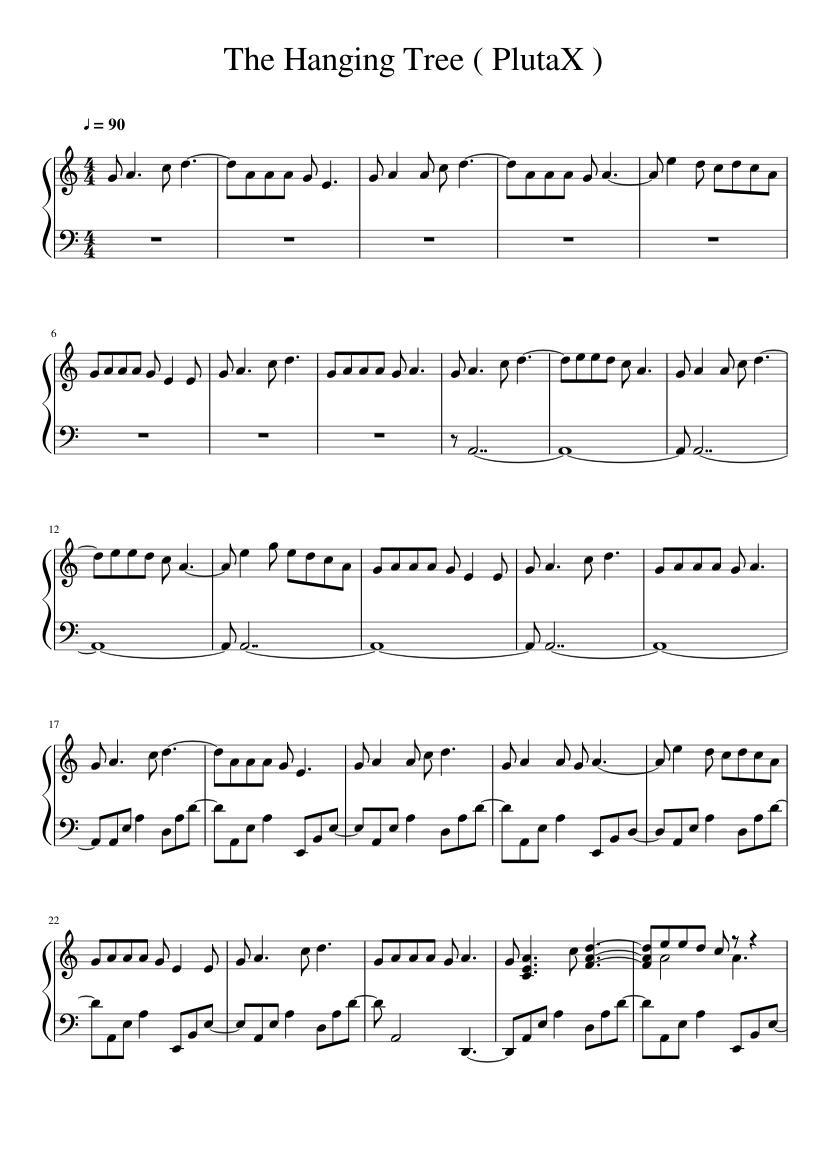 The Hanging Tree ( PlutaX ) Sheet Music for Piano (Solo) Easy ...