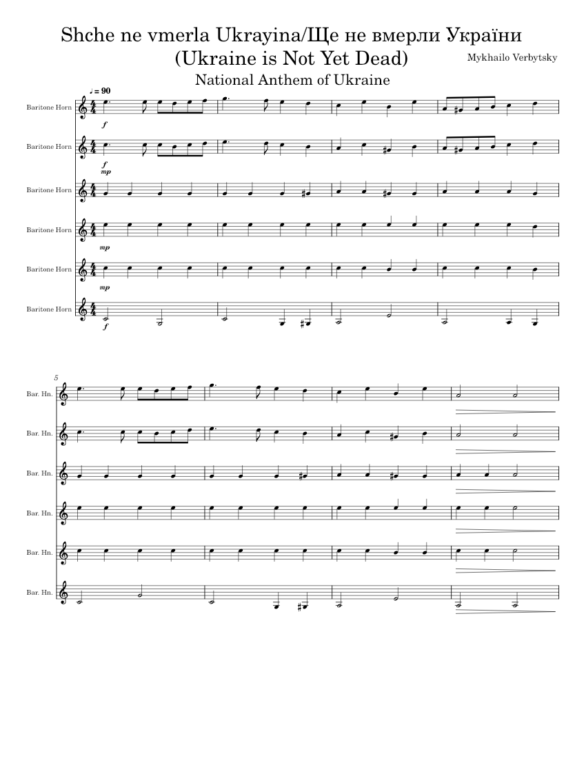 National Anthem of Ukraine Sheet music for Baritone horn (Brass ...