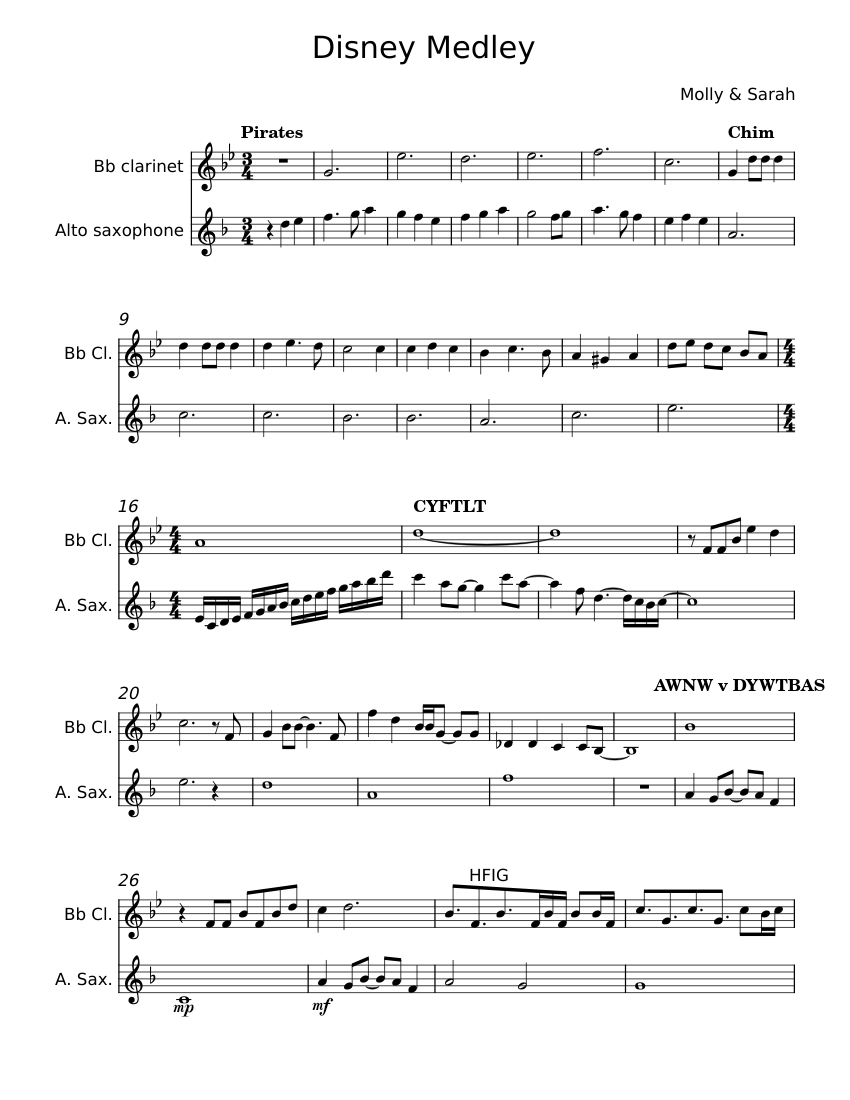 Disney Medley - Misc Soundtrack Sheet music for Clarinet in b-flat ...