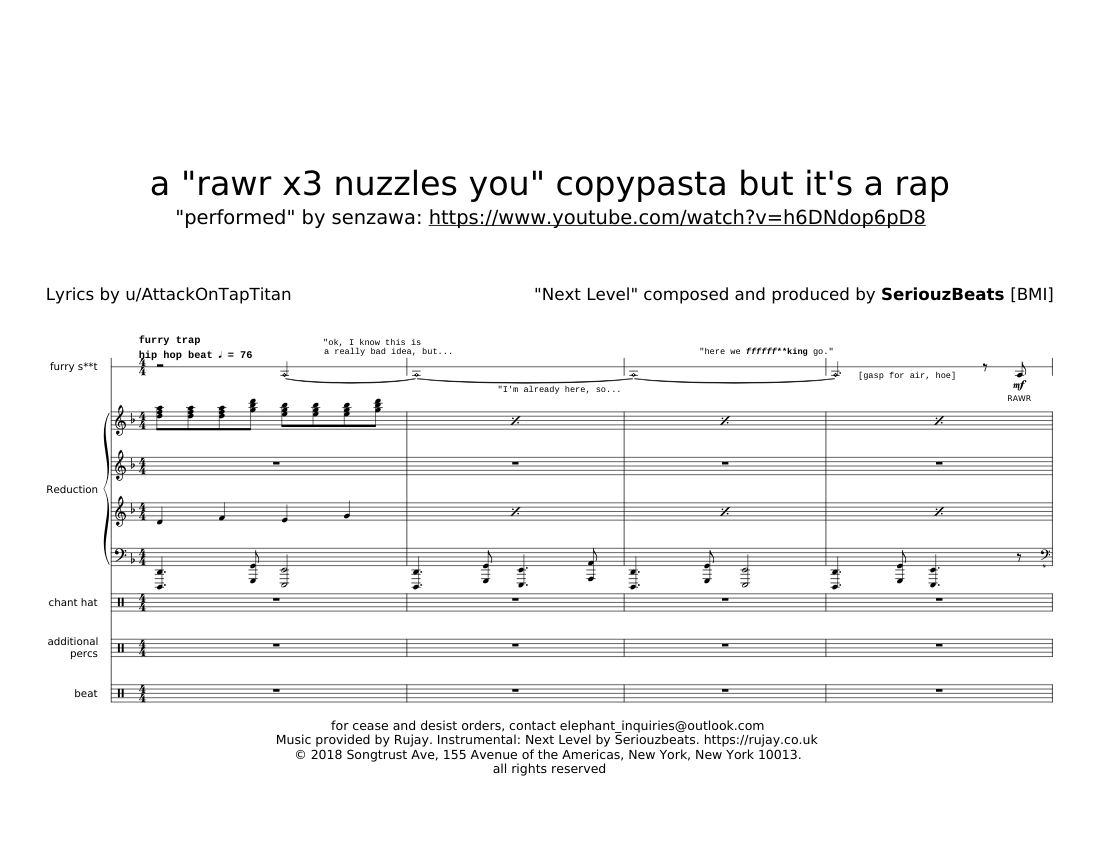 a rawr x3 nuzzles you copypasta but it's a rap Sheet music for Piano ...