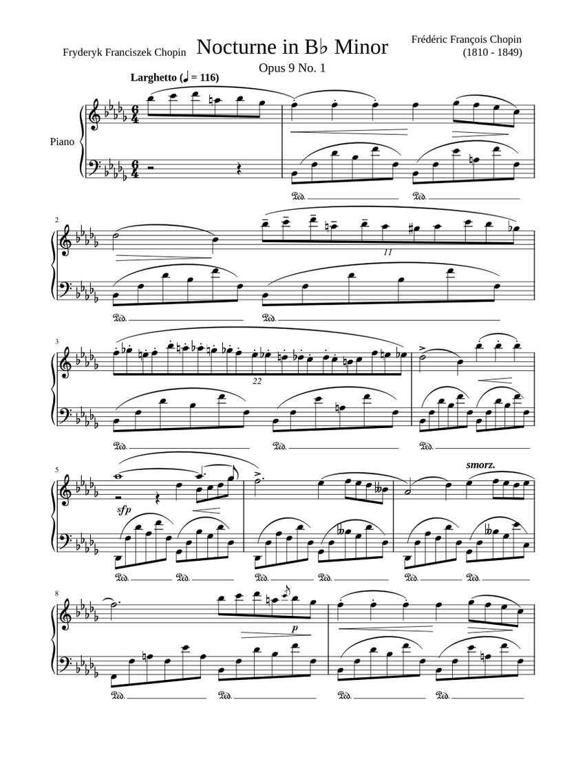 Nocturnes, Op.9 – Frédéric Chopin (1810 - 1849) Nocturne Op.9 No.1 in B-flat Minor Sheet music ...