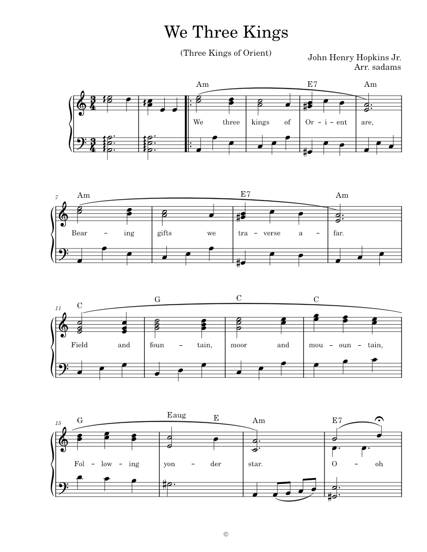 We Three Kings (Easy Piano) Sheet music for Piano (Solo) | Musescore.com