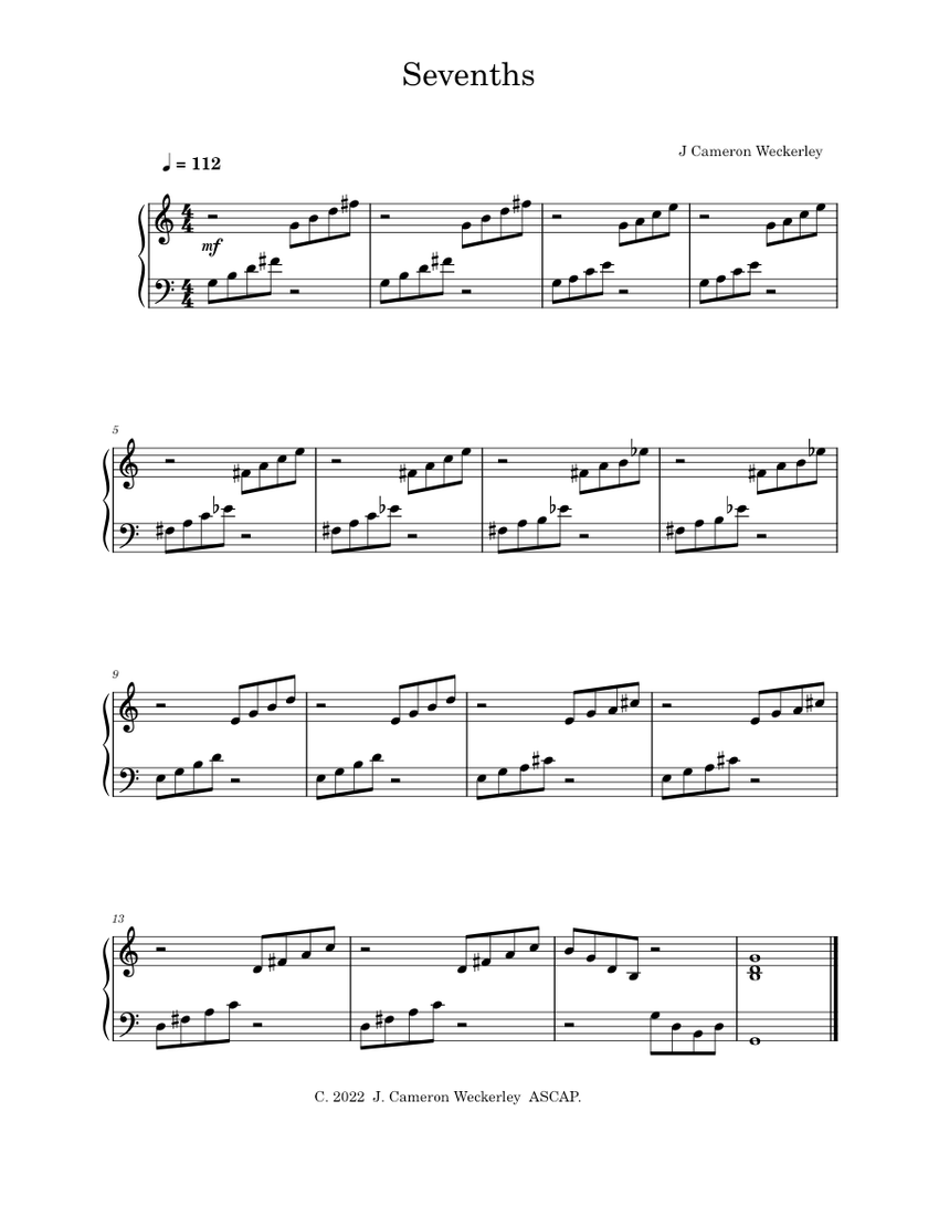 Sevenths Sheet music for Piano (Solo) Easy | Musescore.com