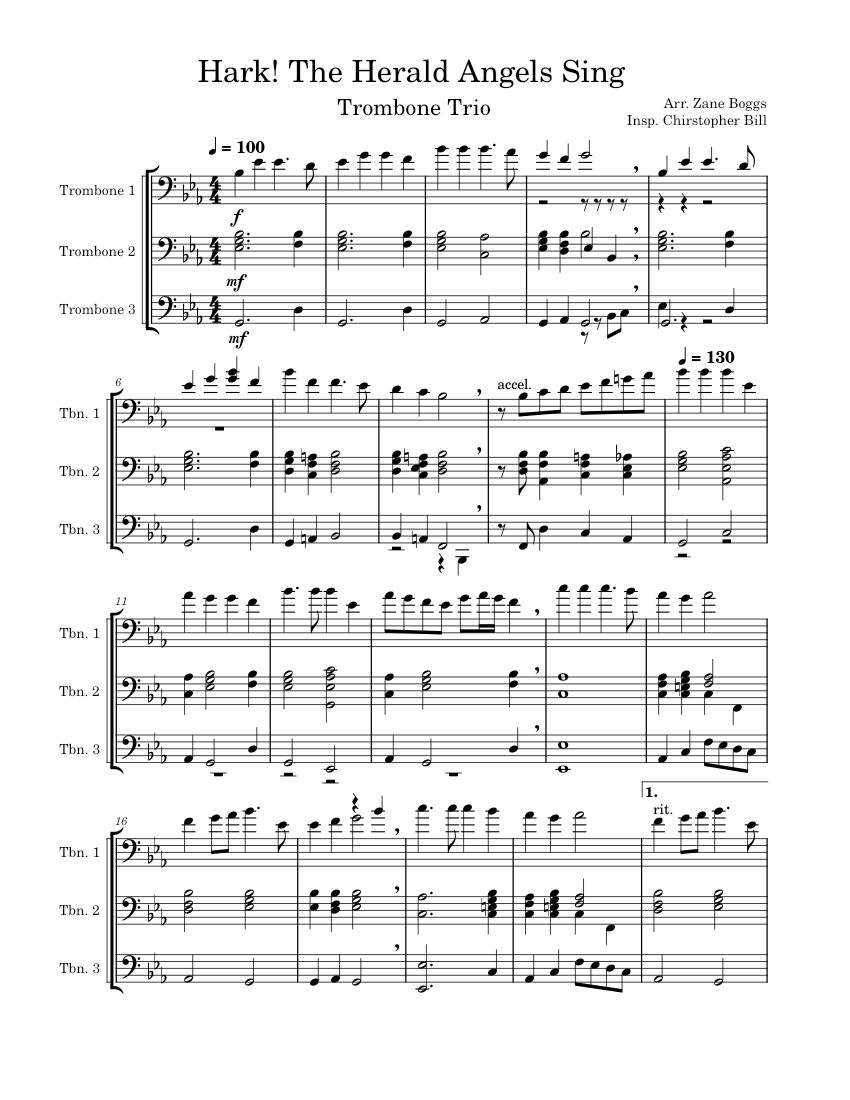 Hark, the Herald Angels Sing – Trombone Trio Sheet music for Trombone ...