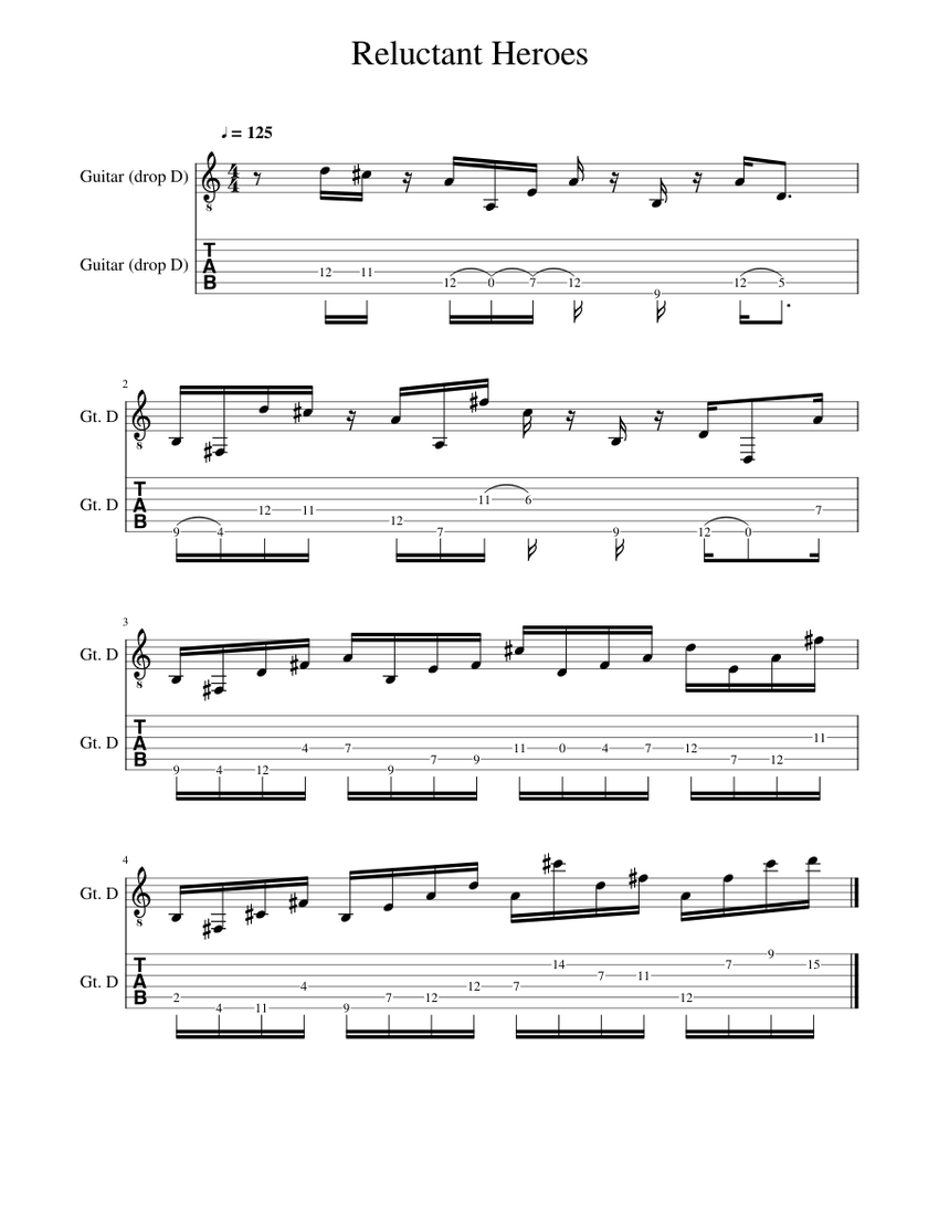 Reluctant Heroes (tab and score) Sheet music for Guitar (Mixed Duet ...