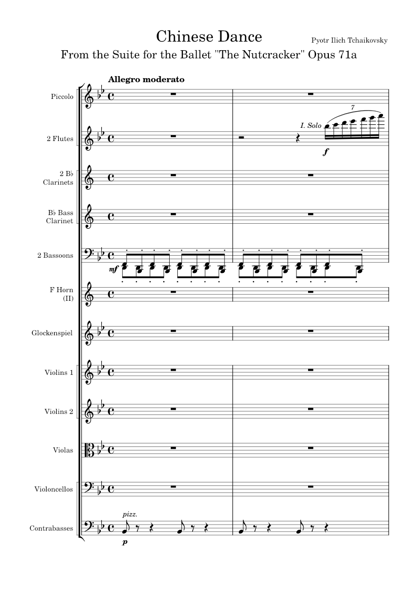 The Nutcracker Suite Opus 71a, Chinese Dance – Pyotr Ilich Tchaikovsky Sheet Music for Flute ...