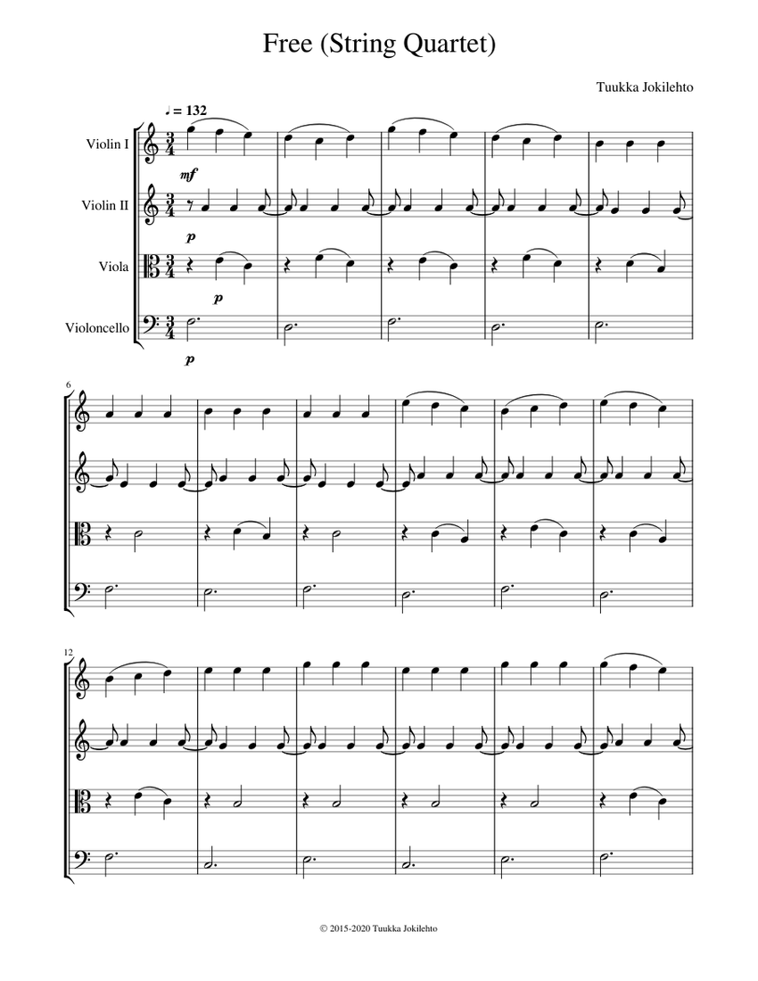 Free (String Quartet) Sheet music for Violin, Viola, Cello (String ...