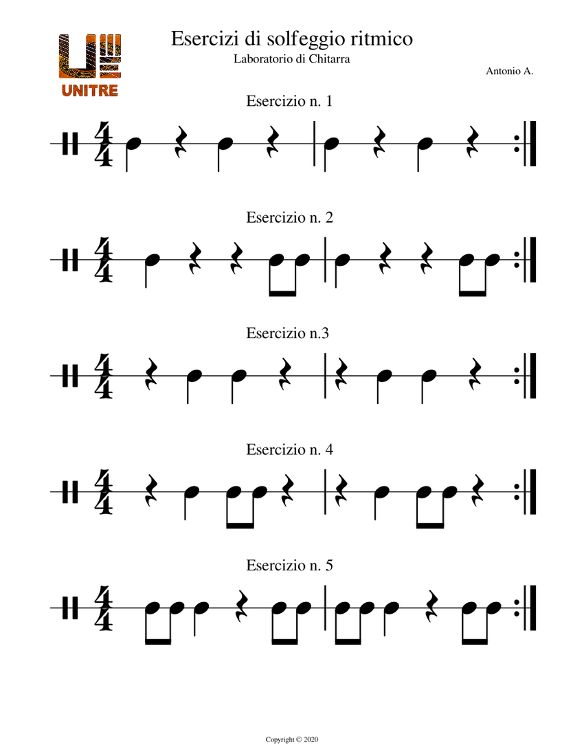 Esercizi di solfeggio ritmico Sheet music for Guitar (Solo) | Musescore.com