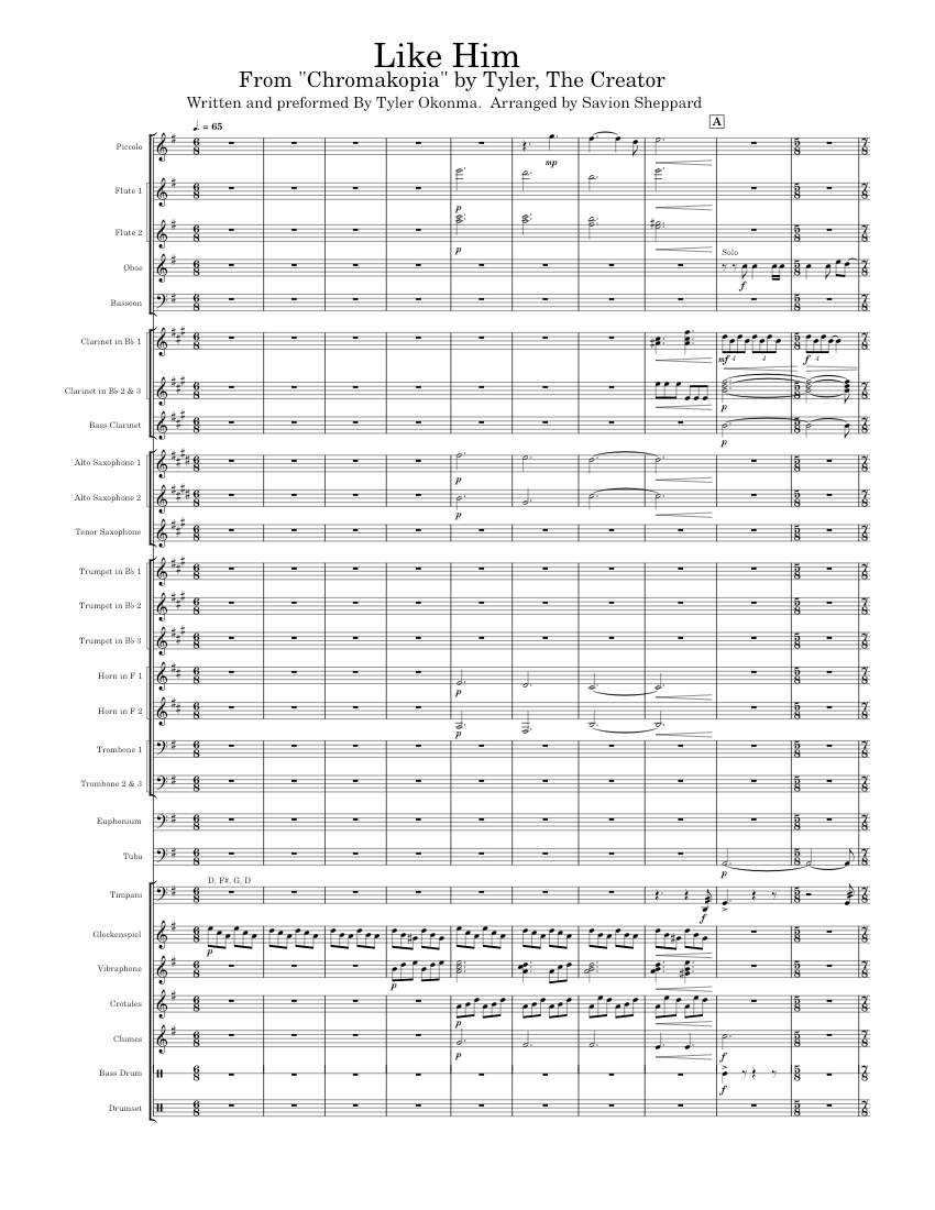 Like Him- Tyler The Creator, concert band arrangement (wip) Sheet Music ...