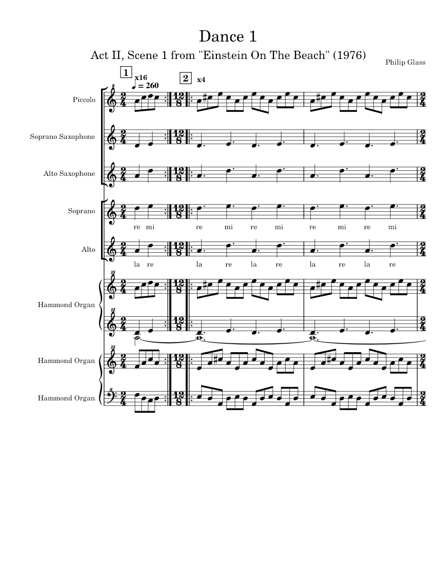 Philip Glass - Dance 1 Sheet music for Soprano, Alto, Organ, Flute piccolo & more instruments ...