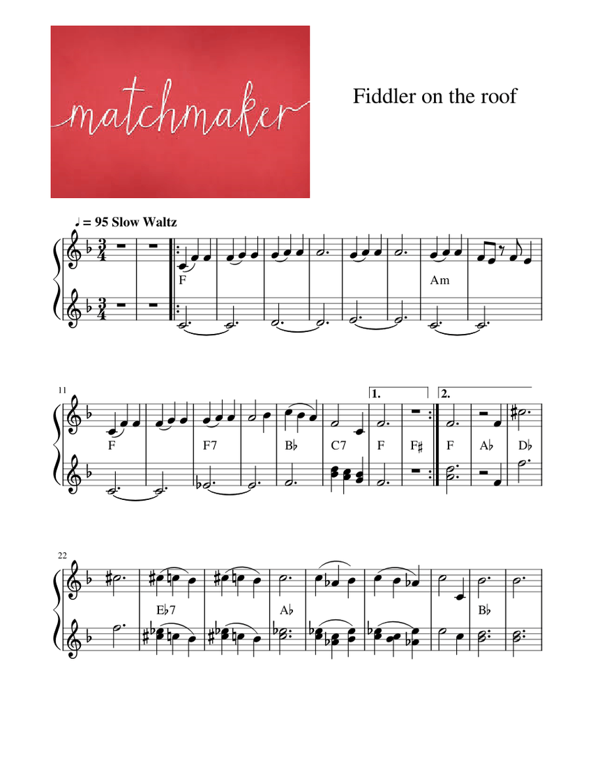 Matchmaker Fiddler_on_the_roof, 2 balken Sheet music for Piano (Solo ...