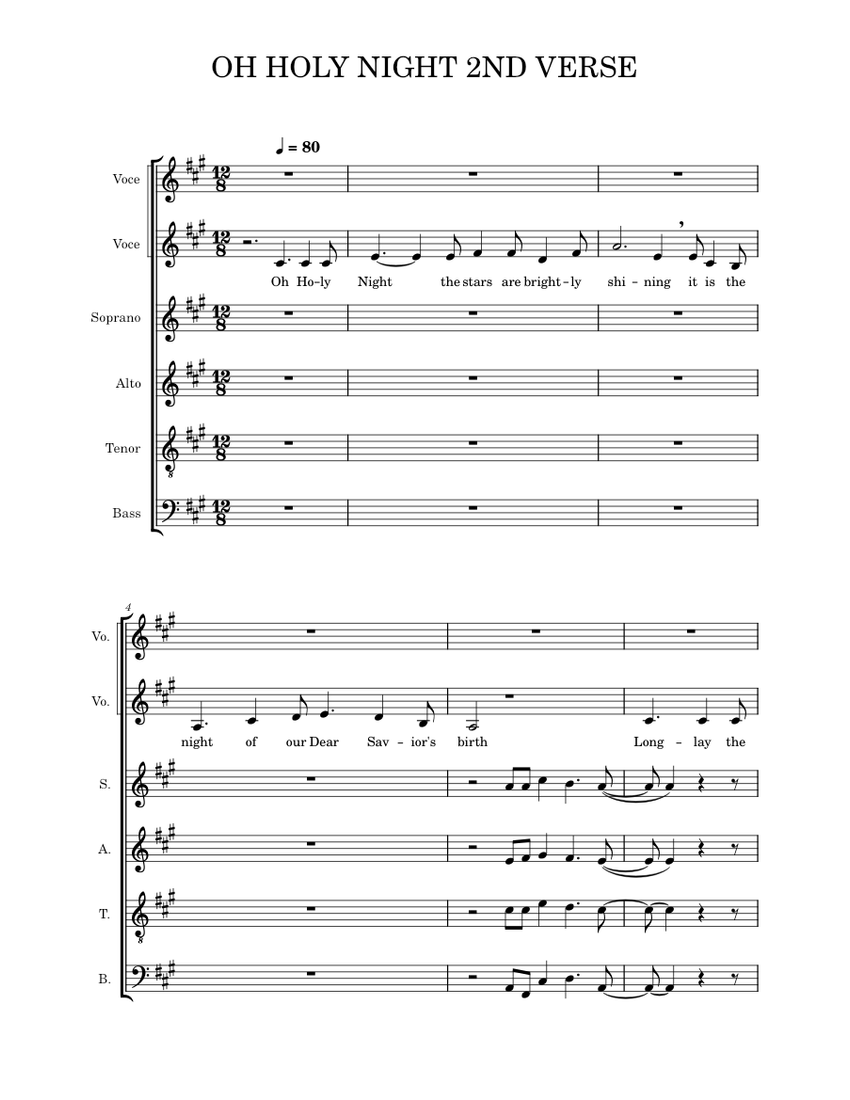 OH HOLY NIGHT 2ND VERSE Sheet music for Soprano, Alto, Tenor, Bass voice & more instruments ...
