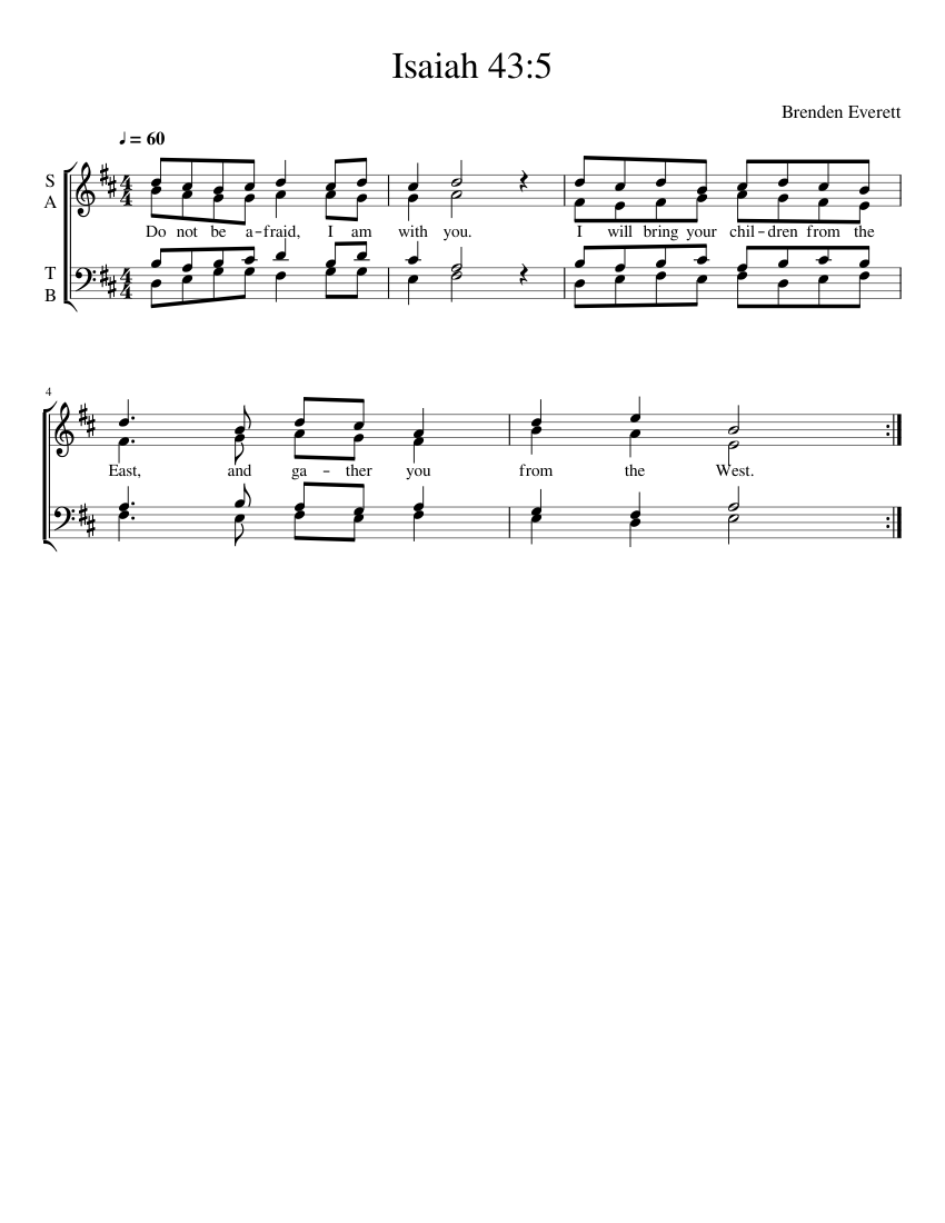 Isaiah 43-5 Sheet music for Vocals (SATB) | Musescore.com