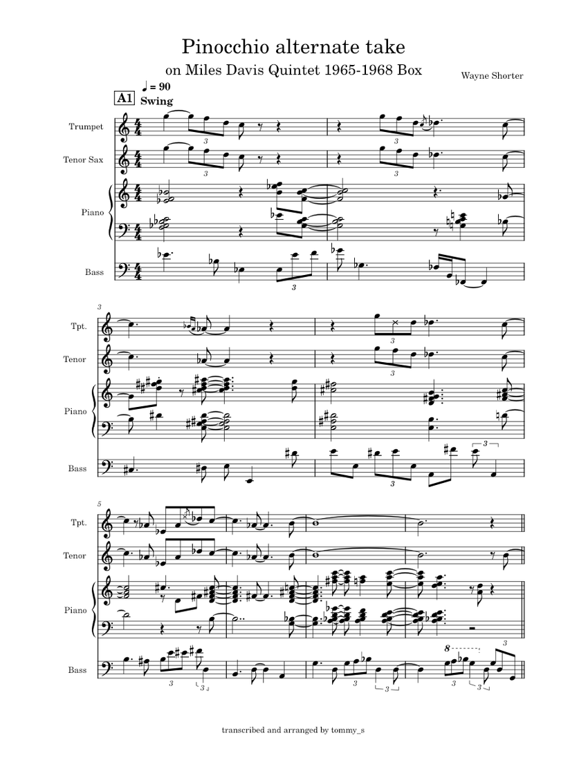 Pinocchio alternate take – Wayne Shorter/Miles Davis Quintet Sheet ...