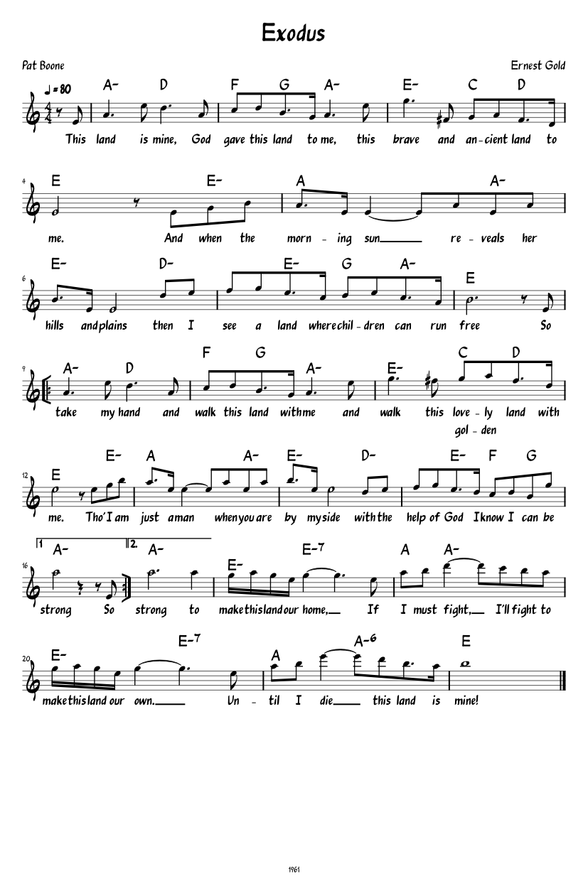 Exodus (Lead sheet with lyrics ) Sheet music for Piano (Solo ...