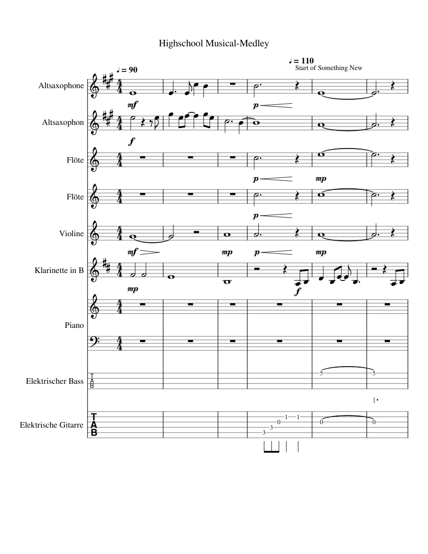 High school Musical Medley Sheet music for Piano, Flute, Clarinet in b ...