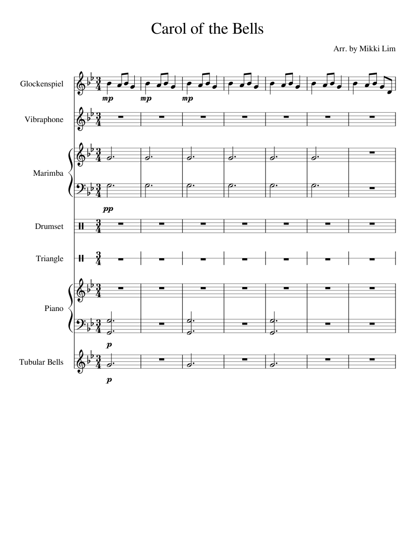 Carol of the Bells (Percussion Ensemble) Sheet music for Piano ...