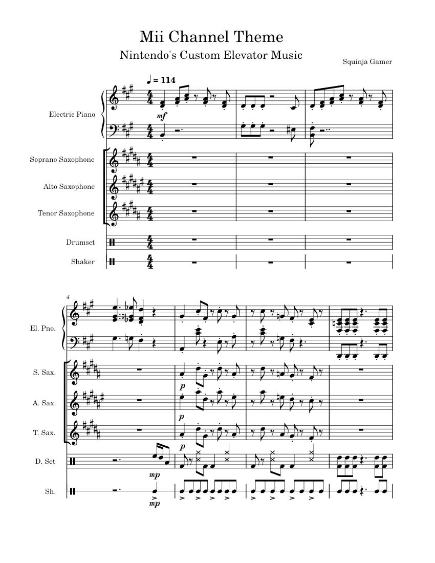 Mii Channel Theme Sheet music for Piano, Saxophone alto, Saxophone ...