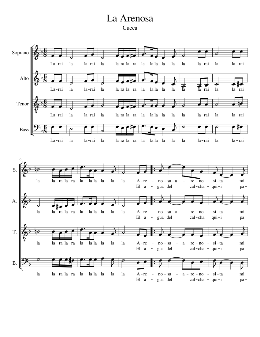 La Arenosa Sheet music for Soprano, Alto, Tenor, Bass voice (Choral ...