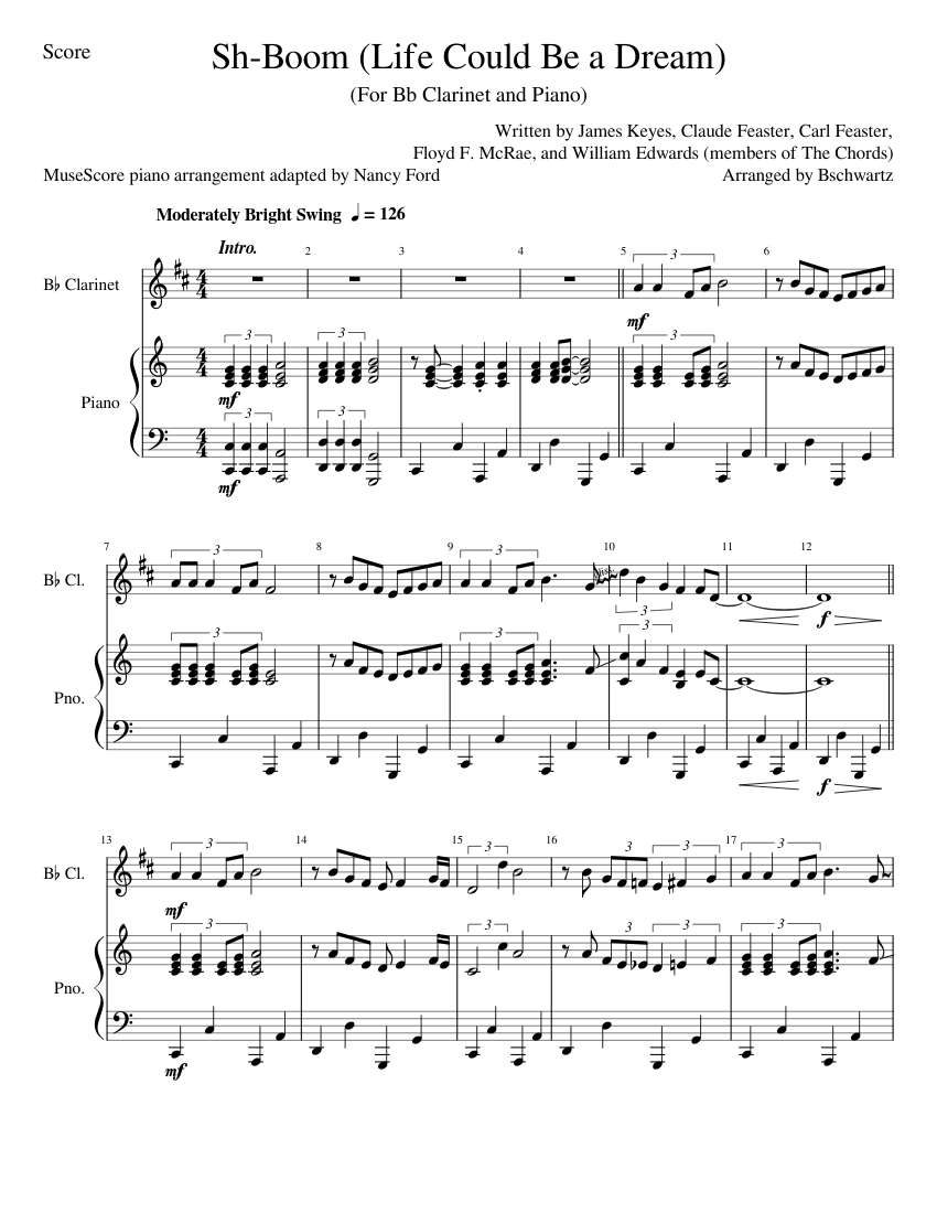 Sh-Boom (Life Could Be a Dream) – The Chords (Bb Clarinet and Piano) Sheet music for Piano ...