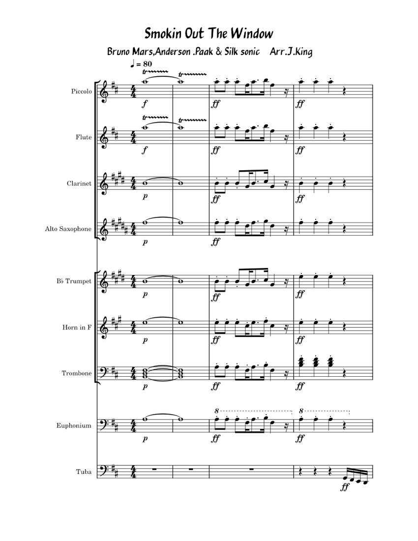 Smokin Out The Window – Silk Sonic smokin' out the window Sheet music for Trombone, Euphonium ...