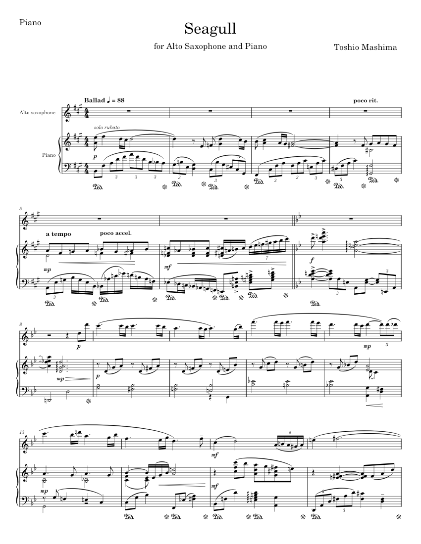 Seagull - Toshio Mashima Sheet Music for Piano, Saxophone alto (Solo ...