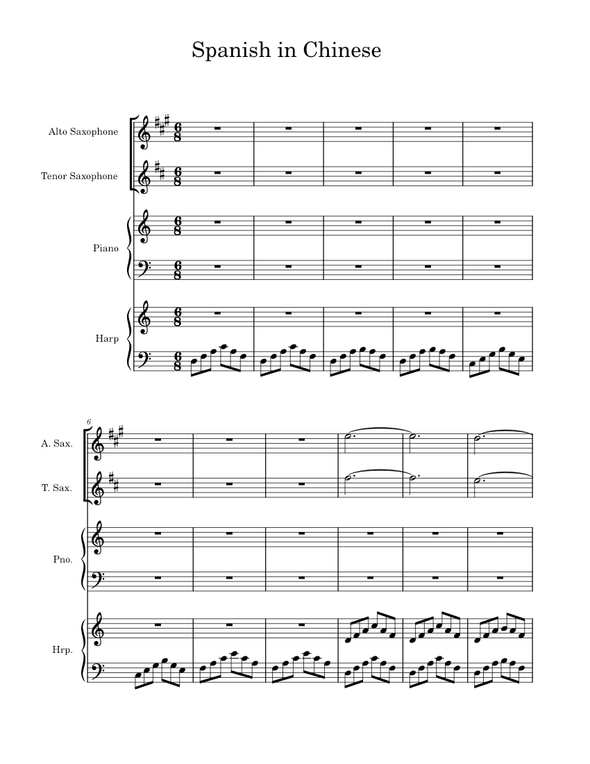 Spanish in Chinese – Zeauxi Sheet music for Piano, Saxophone alto ...
