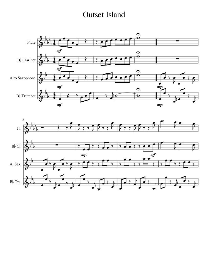 Outset Island Sheet music for Flute, Clarinet in b-flat, Saxophone alto ...