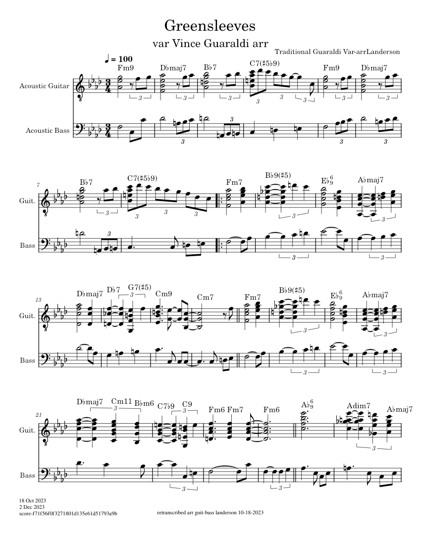 Greensleeves (What Child Is This?) – Vince Guaraldi (variations) Sheet ...