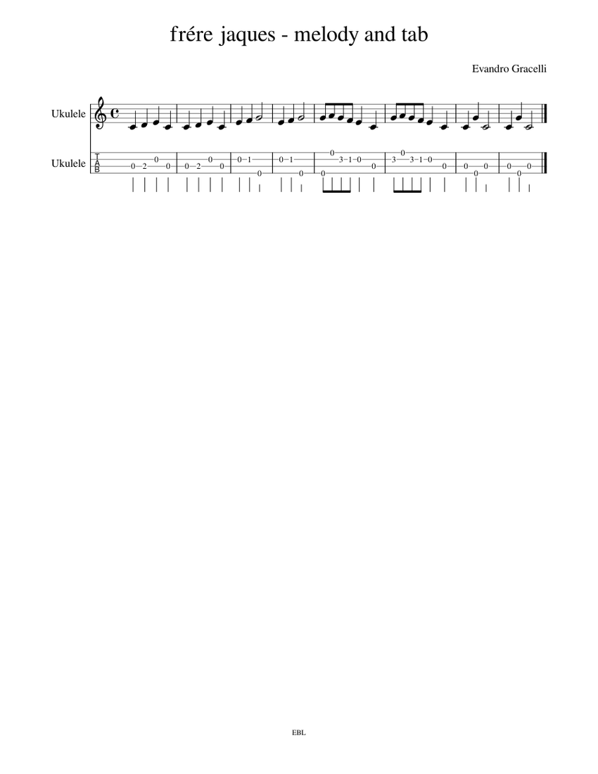 Uke/Frére Jacques - melody and tab Sheet music for Ukulele (Mixed Duet) | Musescore.com